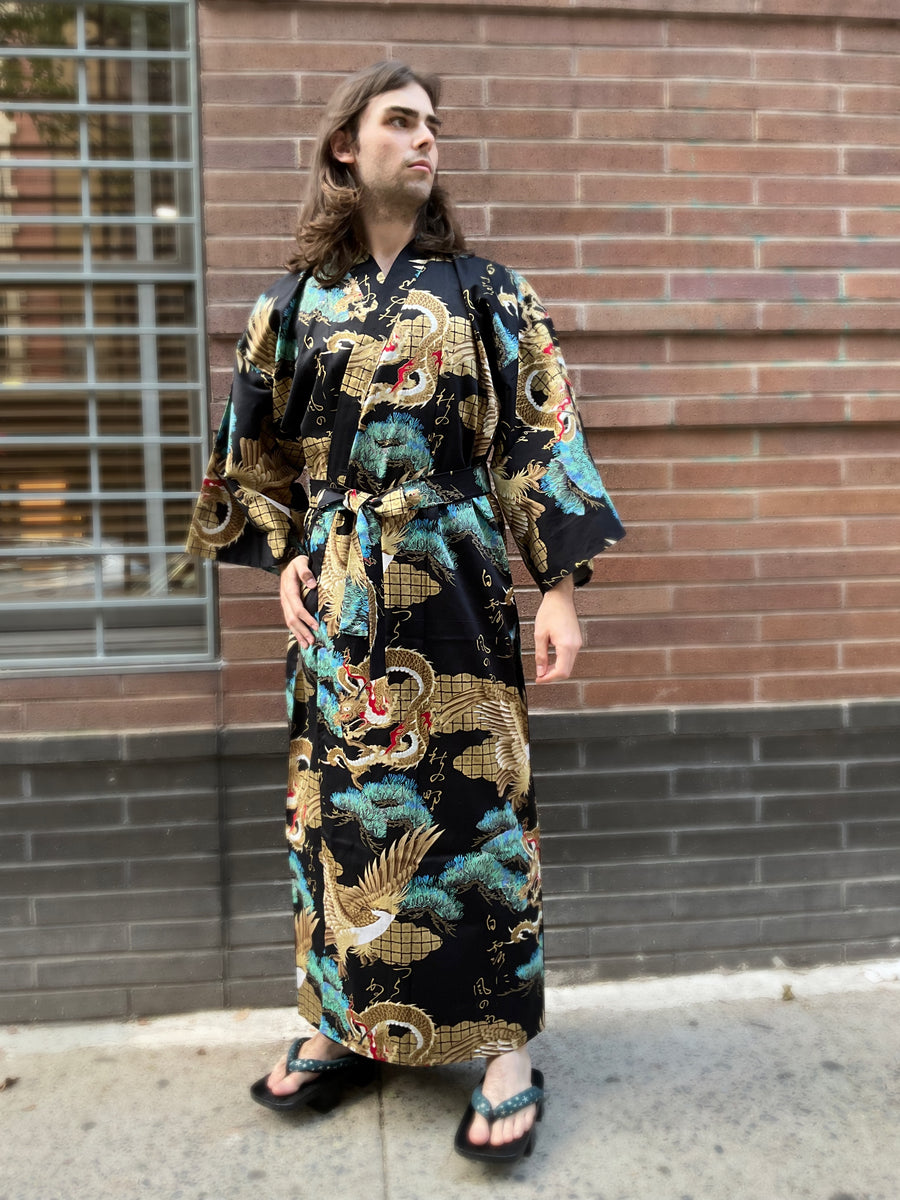 Kimono Robe - Golden Hawks and Dragons – Kimono House NYC
