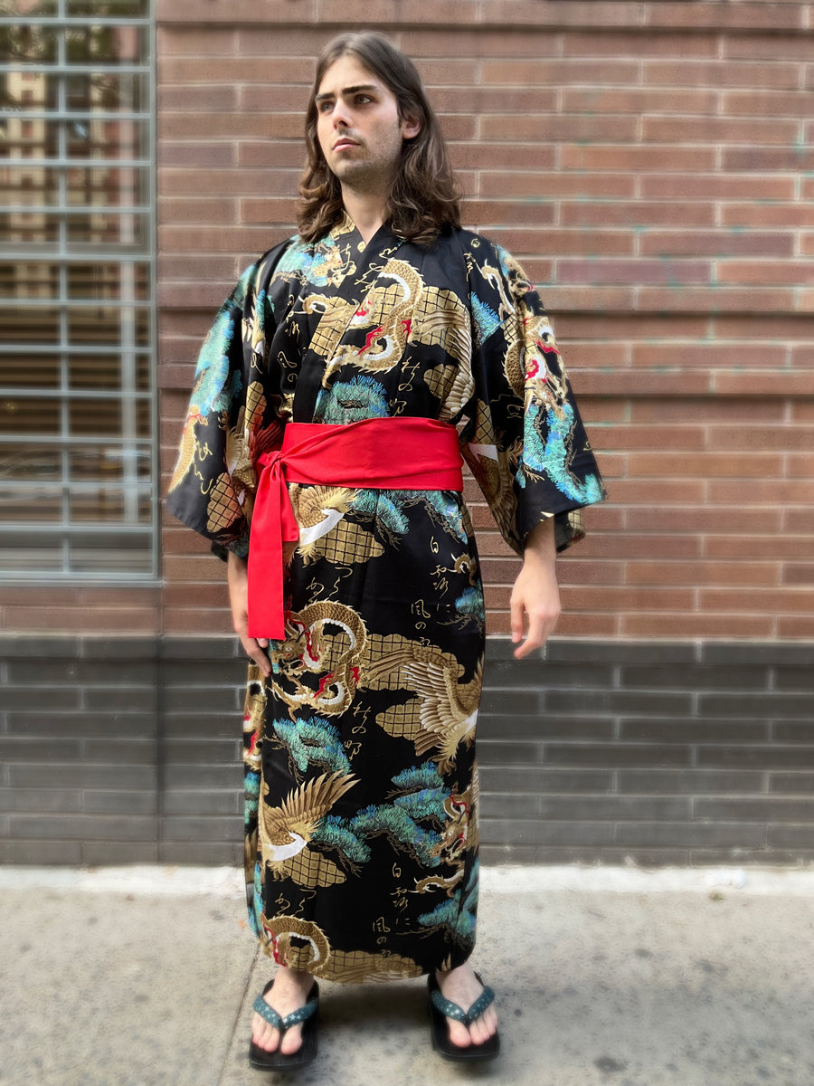Kimono Robe - Golden Hawks and Dragons – Kimono House NYC