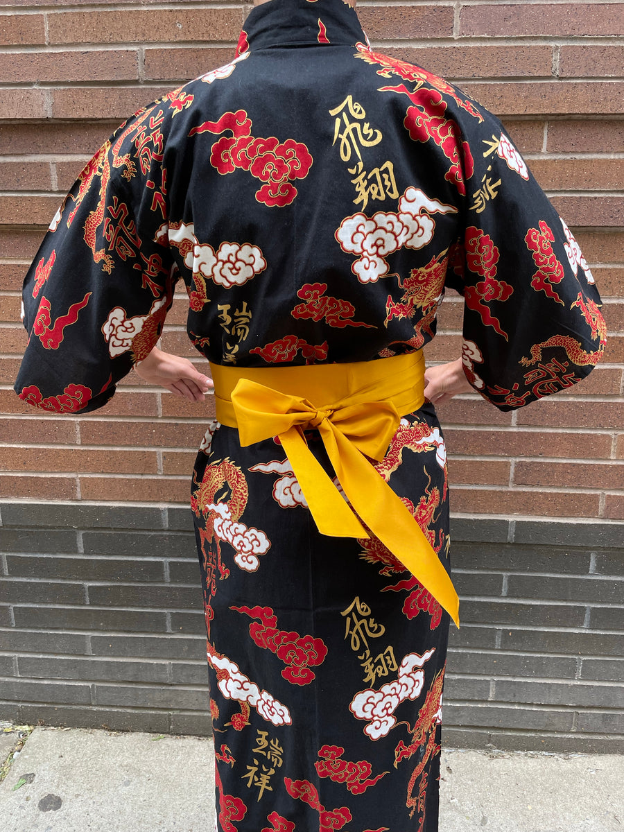 Kimono Robe - gold flying dragons – Kimono House NYC